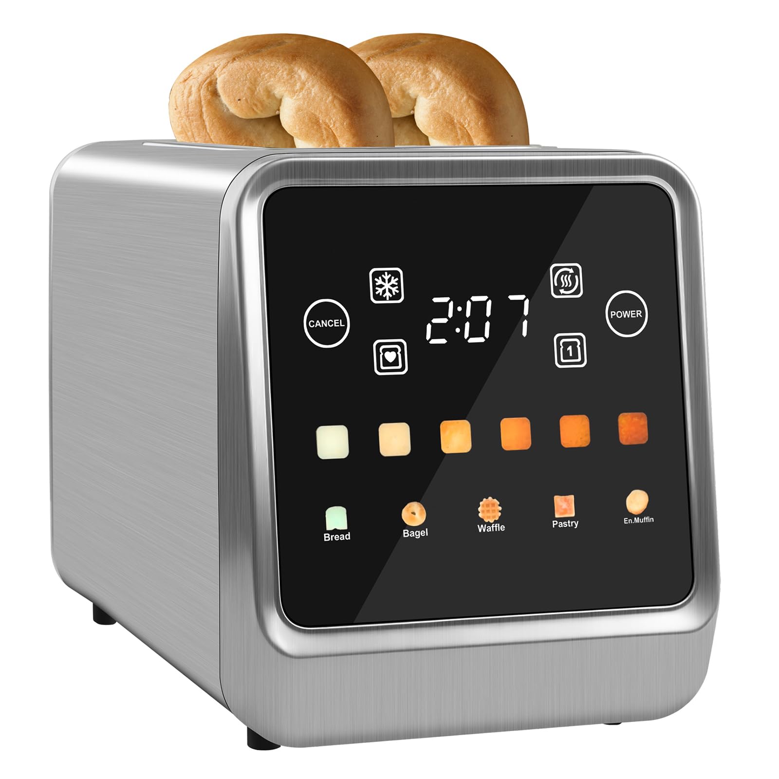 Touch Screen Toaster 2 Slice, Bagel Toaster with LCD Display, Stainless Steel Smart Digital Toasters with Single Slot Toasting,Memory Function