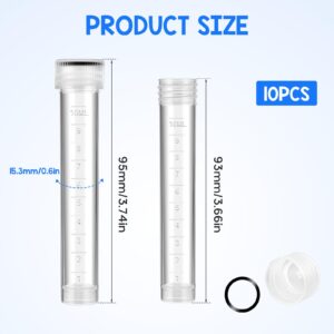 10PCS 10ml Clear Plastic Test Tubes with Caps, Sample Frozened Test Tubes Vials Seal Cap Container for Laboratory School Scientific Experiments, Liquid Storage