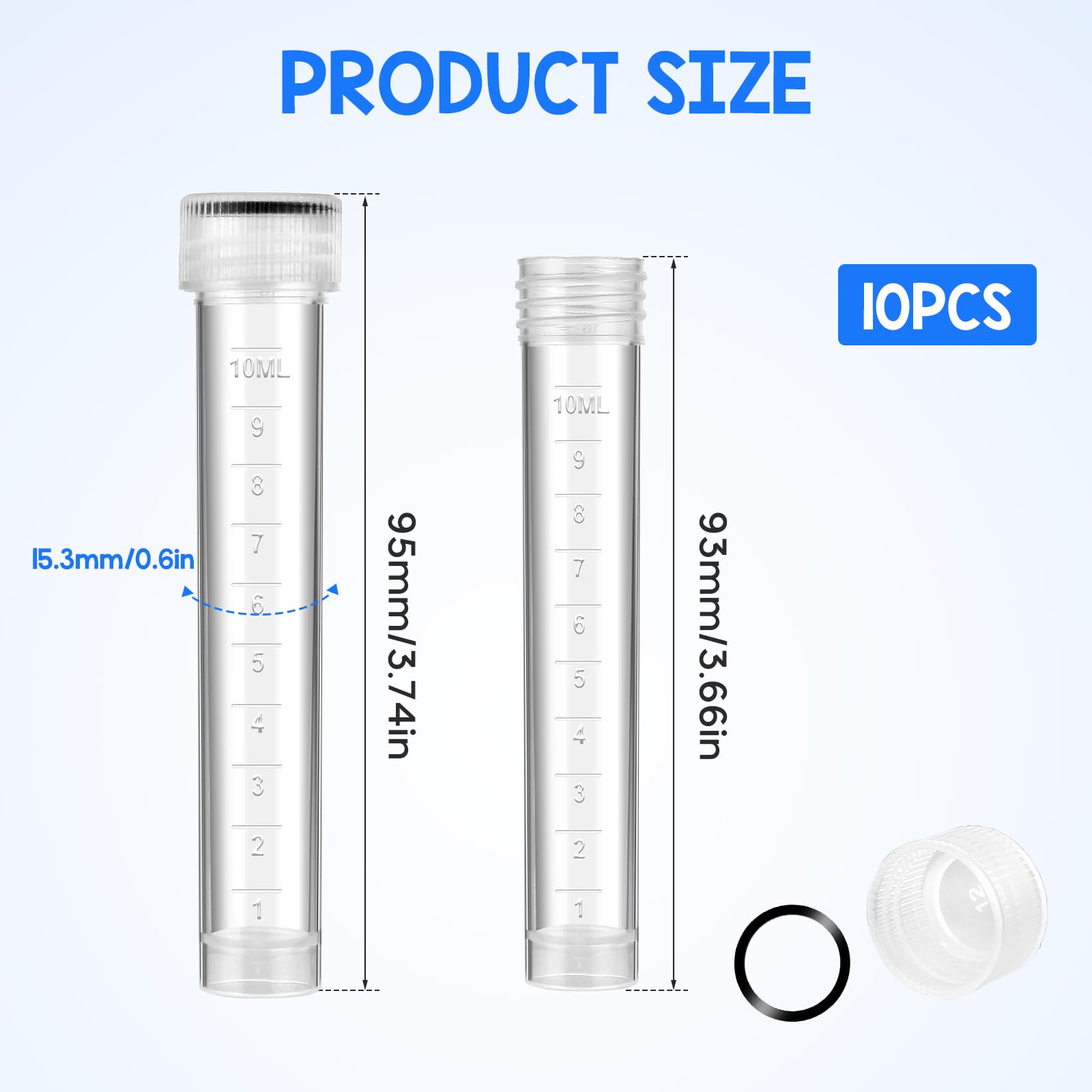 10PCS 10ml Clear Plastic Test Tubes with Caps, Sample Frozened Test Tubes Vials Seal Cap Container for Laboratory School Scientific Experiments, Liquid Storage