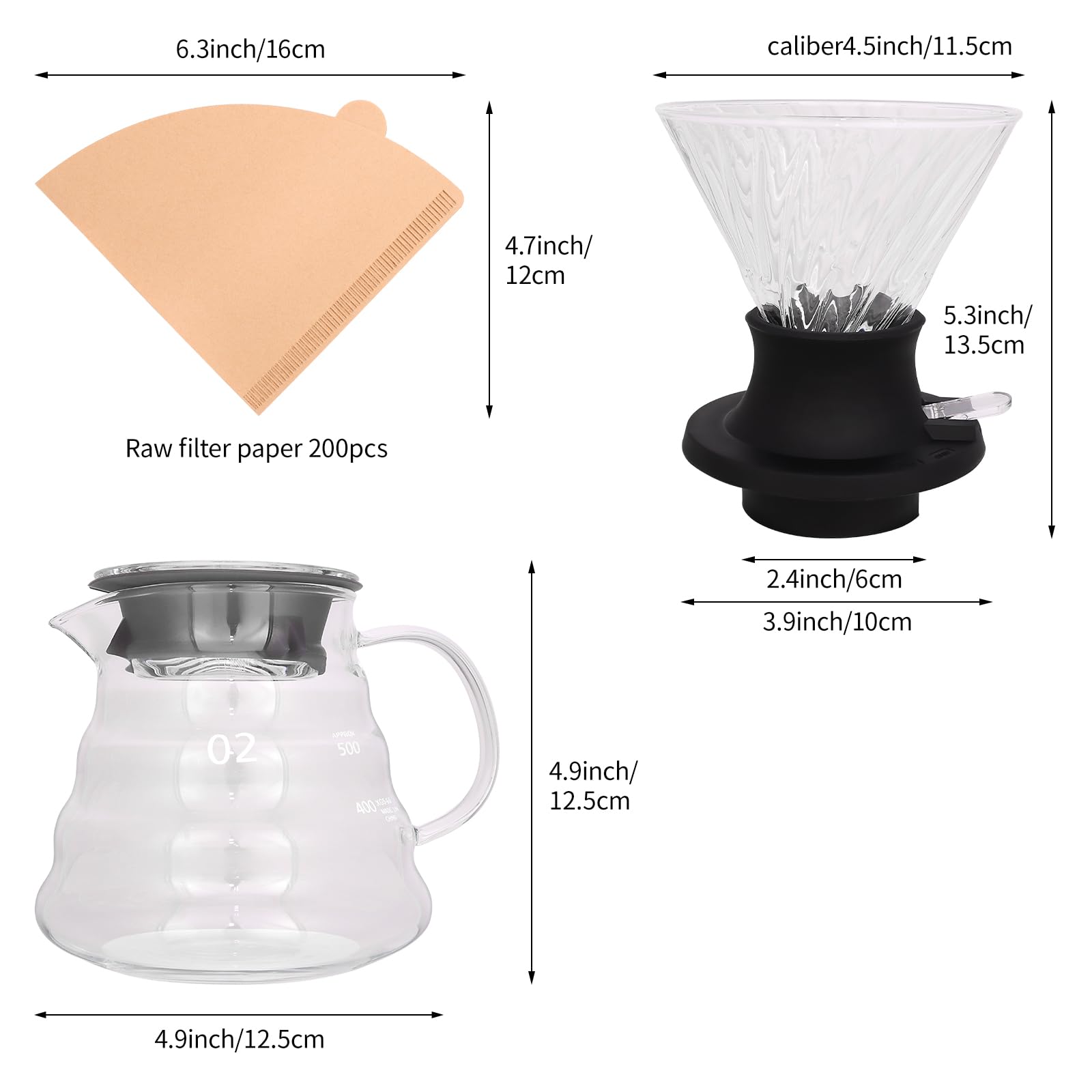 Lorpect Pour Over Coffee Maker, V60 Drip Filter with On/Off Switch Silicone Glass Filter with 360 pcs V60 Paper Filter, Borosilicate Glass Coffee Cup, 20 oz/600ml Drip Coffee Brewer