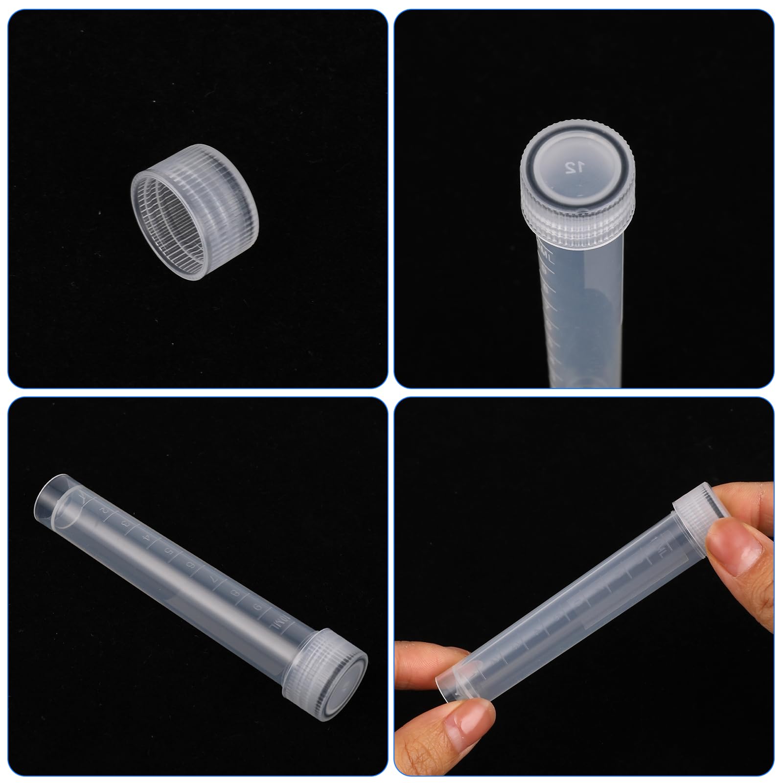 10PCS 10ml Clear Plastic Test Tubes with Caps, Sample Frozened Test Tubes Vials Seal Cap Container for Laboratory School Scientific Experiments, Liquid Storage