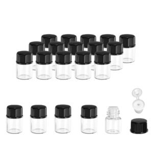 patikil 1ml essential oil bottles, 20 pack clear glass bottles with orifice reducer sample vial octagon screw cap storage vials container, black