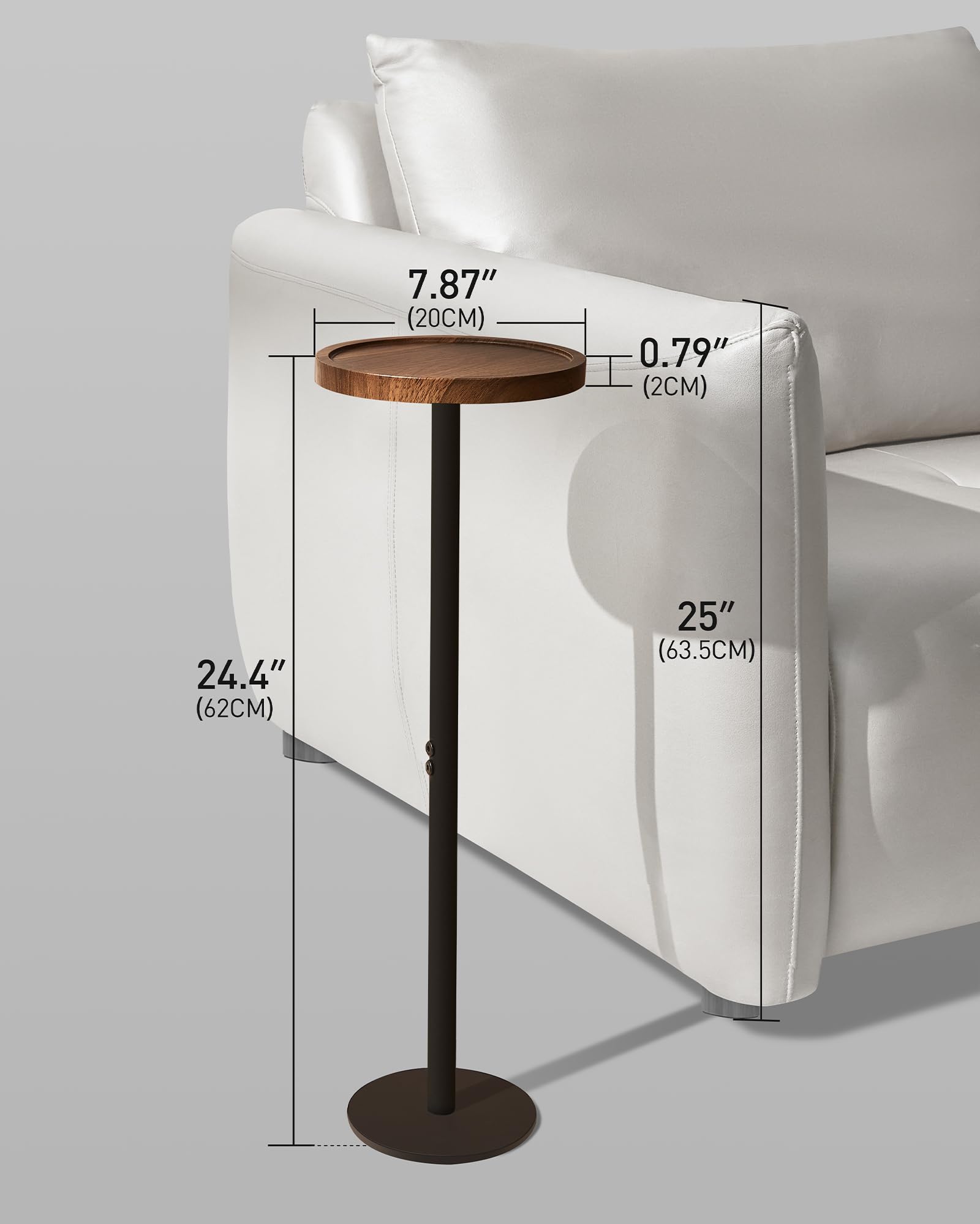 KJGKK Drink Table, Small Pedestal Side Table, Round Cocktail Table, Accent End Table with Metal Base, for Small Spaces, Brown & Black