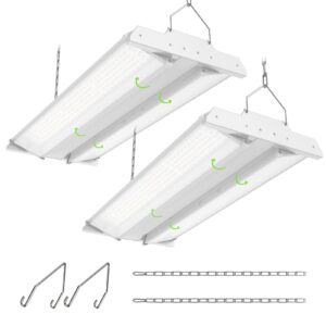 glitgate 2ft linear high bay led lights 200w 2pack, 27000lm 5000k shop lights 0-10v dimmable, angle rotatable 100-277v hanging light fixture for workshop, supermarket, warehouse cetl/dlc listed