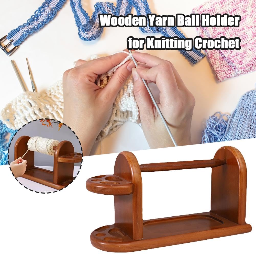 RYGRZJ Wooden Yarn Holder for Knitting Crochet,Wooden Yarn Holder Spinner Wool Yarn Holder,Stable Yarn Ball Dispenser,Yarn Rack Stand with Slots,Crochet Gift for Knitting Lovers(Wooden)