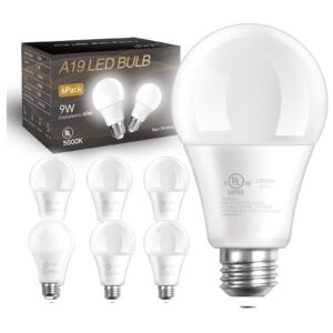 daybetter 6 pack a19 led light bulbs, 60 watt equivalent led bulbs, high brightness 800lm daylight white 5000k, e26 standard base light bulbs for home bedroom office, non-dimmable