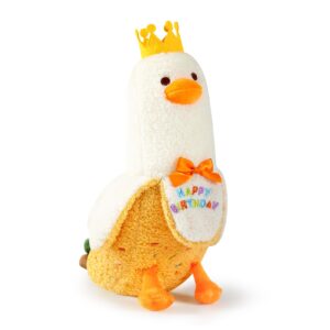 peach cat banana duck plush pillow with birthday party crown banana duck stuffed animal for birthday gift for kids yellow 12"