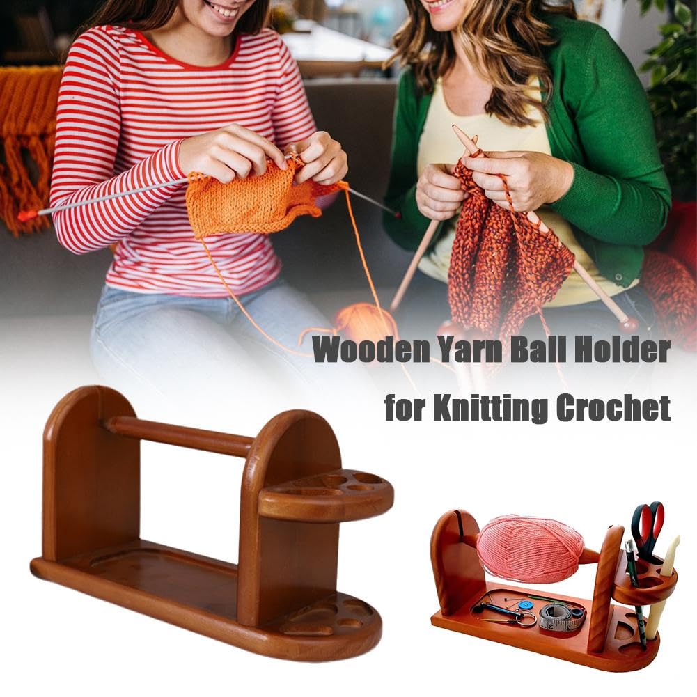 RYGRZJ Wooden Yarn Holder for Knitting Crochet,Wooden Yarn Holder Spinner Wool Yarn Holder,Stable Yarn Ball Dispenser,Yarn Rack Stand with Slots,Crochet Gift for Knitting Lovers(Wooden)