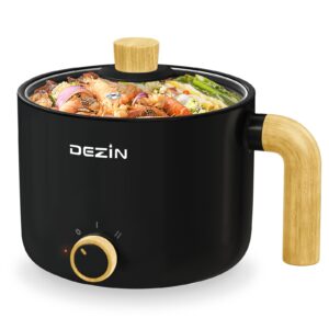 dezin hot pot electric, 1.5l portable ramen cooker with nonstick coating, mini hot pot for dorm/office/travel, multi-function hot pot