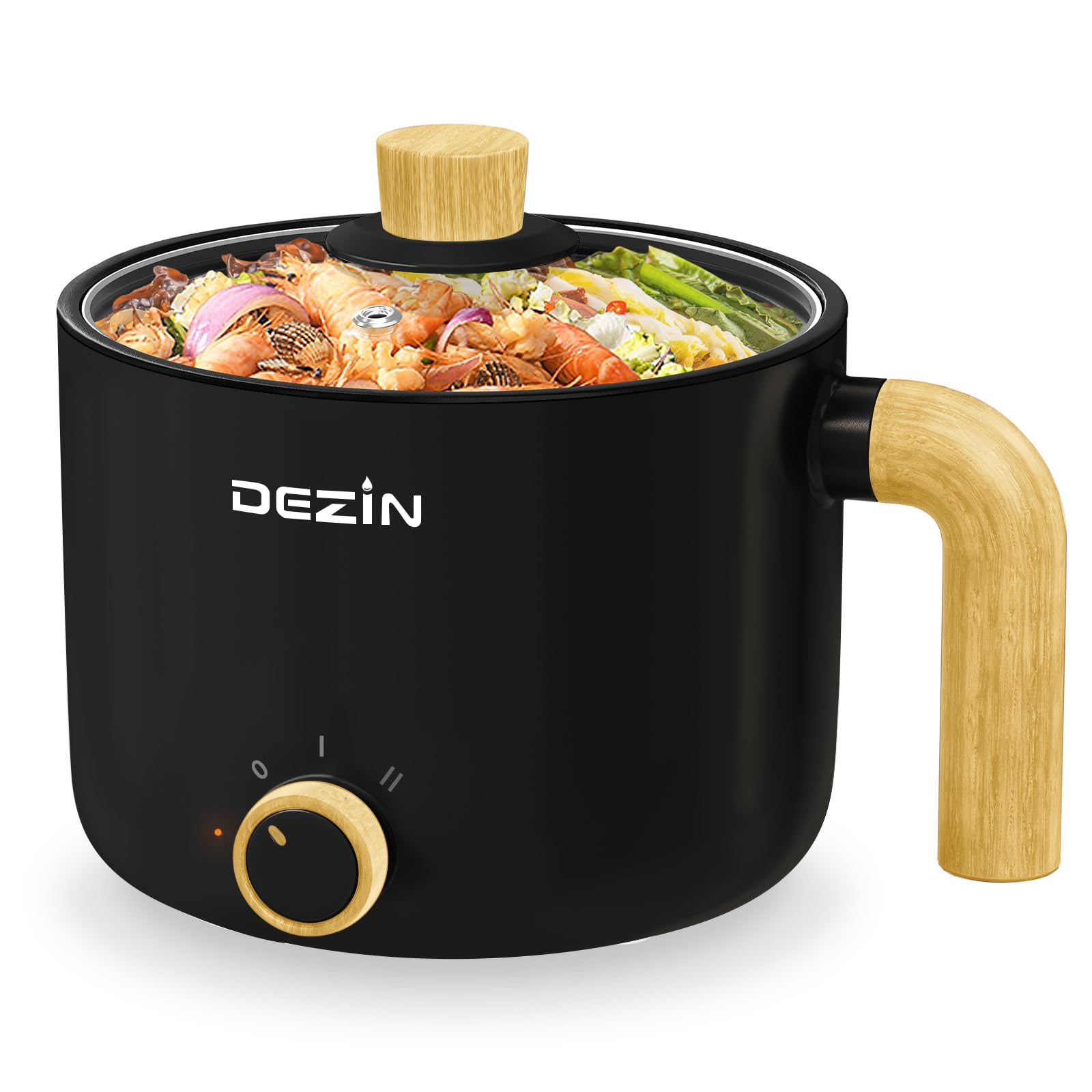 Dezin Hot Pot Electric, 1.5L Portable Ramen Cooker with Nonstick Coating, Mini Hot Pot for Dorm/Office/Travel, Multi-Function Hot Pot