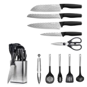 gooda kitchen utensil knife set,11-piece heat-resistant nylon kitchen utensils&cooking knives set with block for kitchen,11-in-1 kitchen tools set with holder