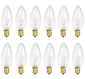 12 pack clear torpedo tip replacement bulbs, replacement light bulbs for electric candle lamps, window candles, chandeliers- clear incandescent e12 candelabra base light bulbs- 120v 7 watts bulbs