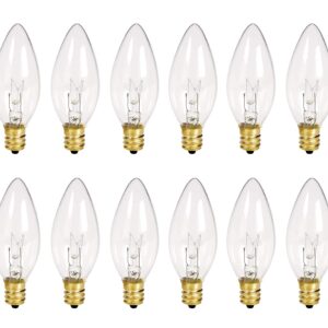 12 Pack Clear Torpedo Tip Replacement Bulbs, Replacement Light Bulbs for Electric Candle Lamps, Window Candles, Chandeliers- Clear Incandescent E12 Candelabra Base Light Bulbs- 120V 7 Watts Bulbs