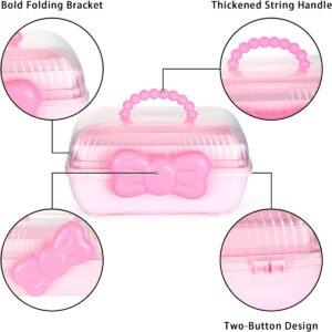 BUDUBIBI 3-Layer Storage Box Art Craft Organizer Storage Box, Hair Accessories Organizer for Girls Hair Clips, Headbands, Plastic Portable Jewelry Box, Folding Multipurpose Storage Box (Pink)