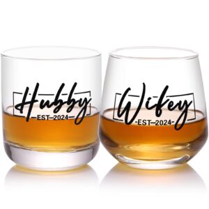 hubby & wifey est 2024 wedding glass set,unique wedding gifts for couples,bridal shower gifts,unique gift for engagement,wedding,newly-married anniversary for him