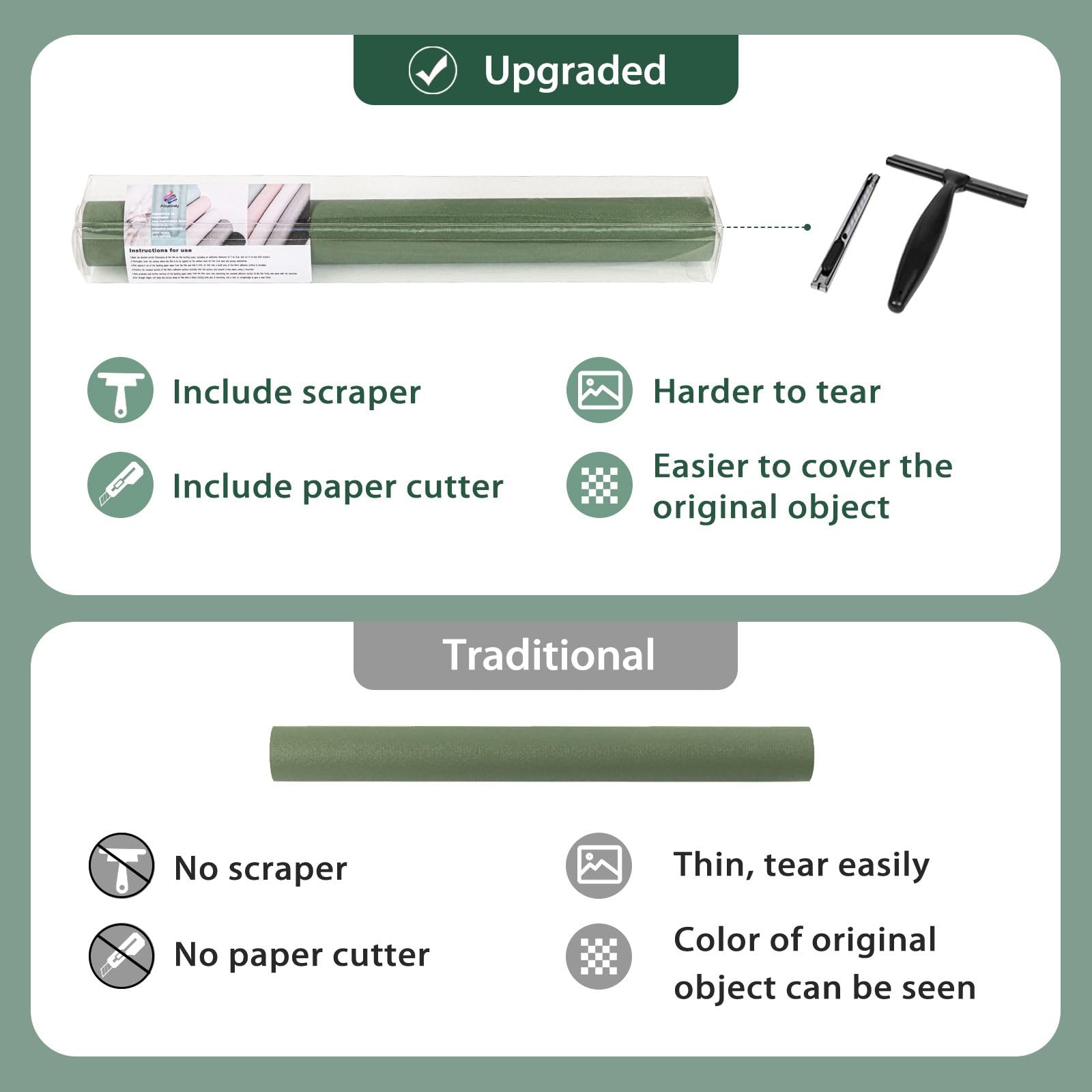 Abyssaly Green Wallpaper Peel and Stick 118"X17.7" Green Contact Paper for Cabinets and Drawers Removable Self Adhesive Thicken Wallpaper Covering for Bedroom with Scraper, Paper Cutter