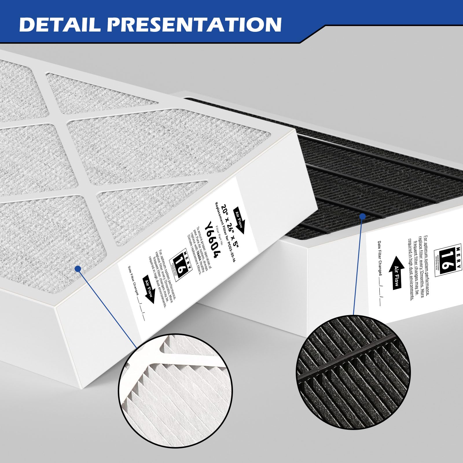 Pitymody Y6604 MERV16 20x26x5 Furnace Replacement Filter Compatible with Lennox Y6604 PureAir PCO3-20-16 Air Purifier Cleaner Purification Systems, 2 Pack