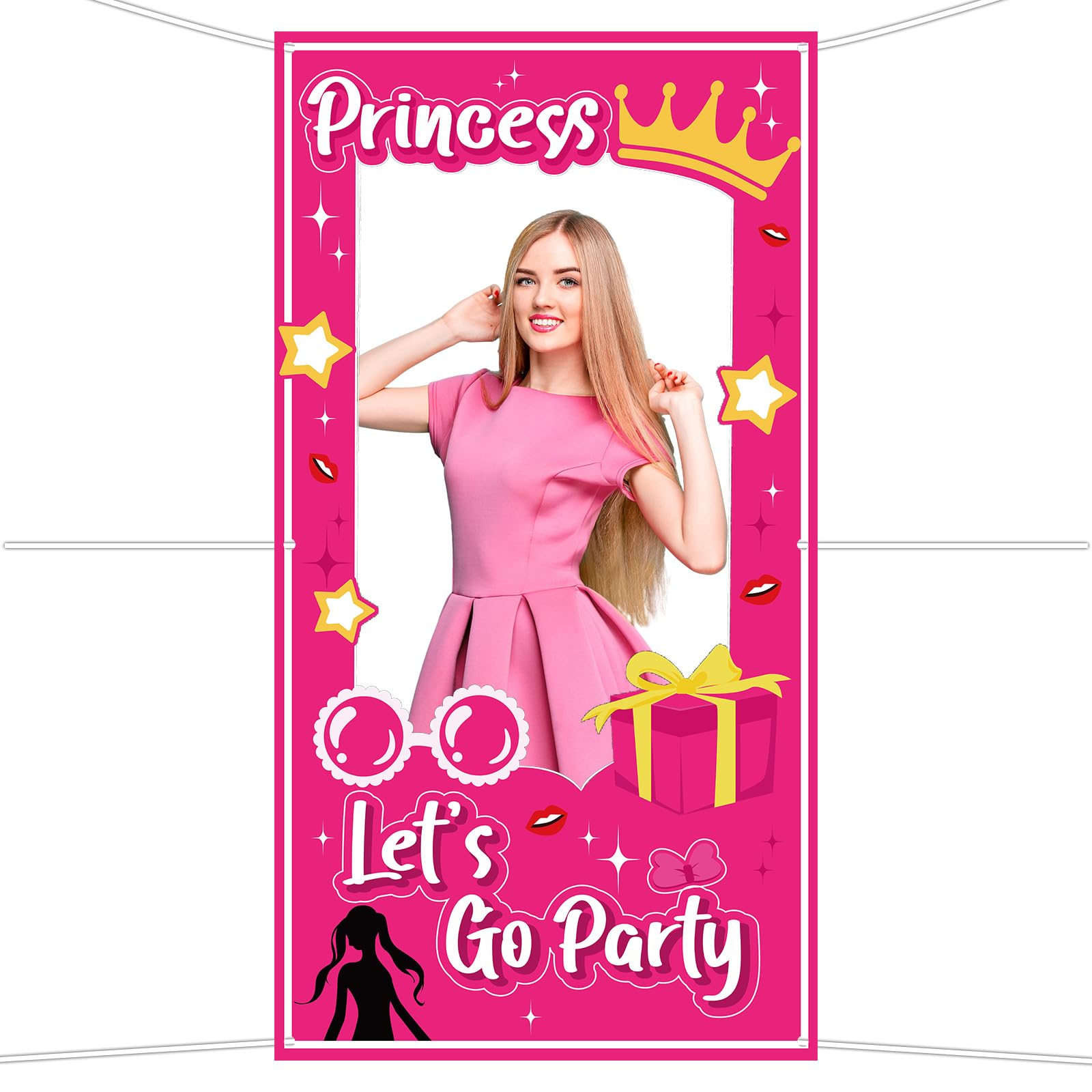 Hot Pink Girls Photo Booth Prop, 76x40 Inch Pink Photo Booth Box Princess Photo Booth Prop Let's Go Party for Bridal Shower Bachelorette Party Pink Girls Birthday Decorations