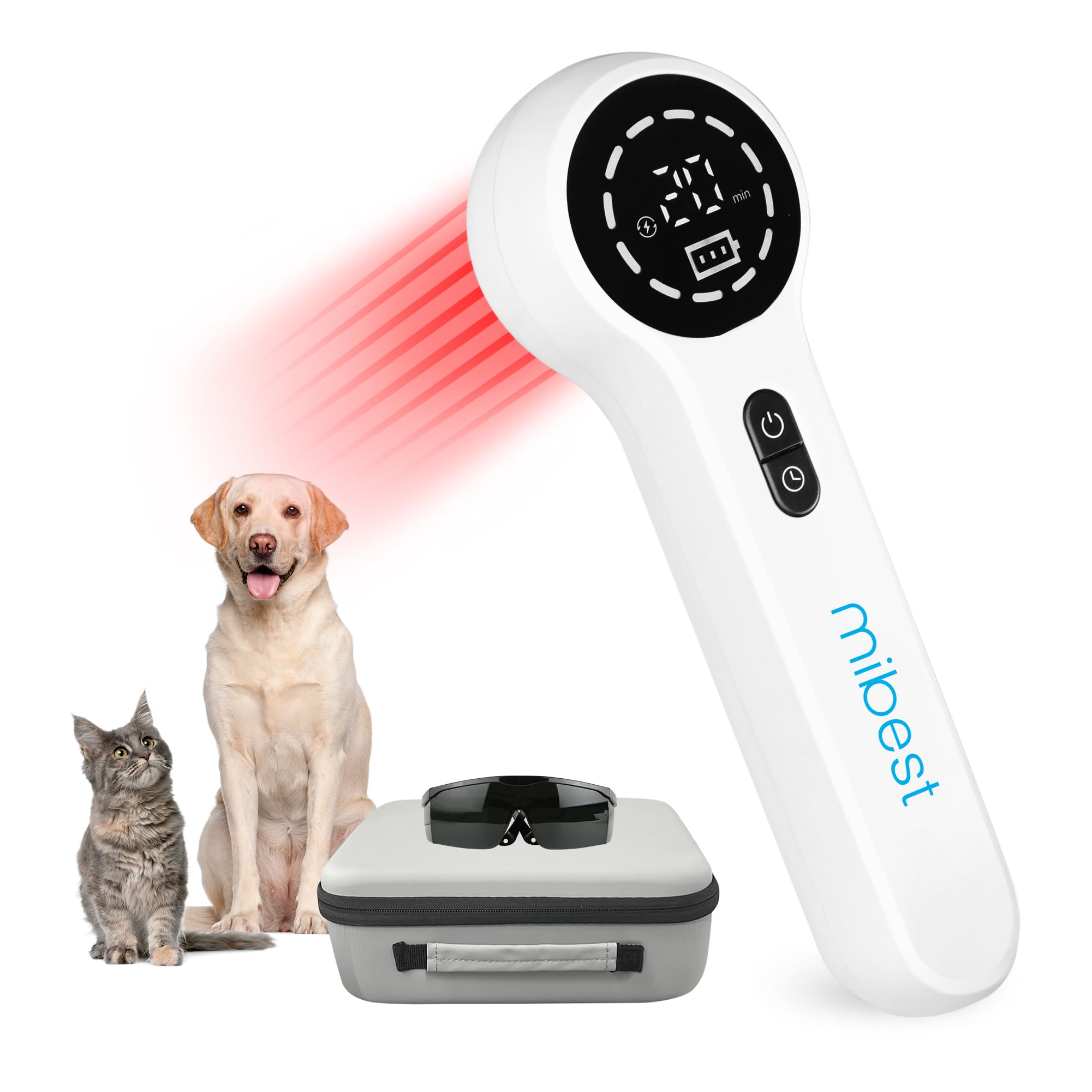 Mibest Cold Laser Therapy Device for Vet - Red Light Therapy for Dogs and Cats - Infrared Light Therapy Targets Joint and Muscles - Pain Relief, Arthritis, Spinal, Wound Healing (4x808nm + 12x650nm)