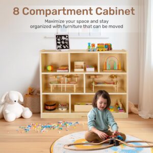 wingyz Wooden Storage Cabinet, 8-Section Kids Toy Storage Organizer, Spacious Montessori Kids Bookshelf, Toy Shelf Storage Organizer for Playroom Bedroom Classroom Nursery Study Room Living Room