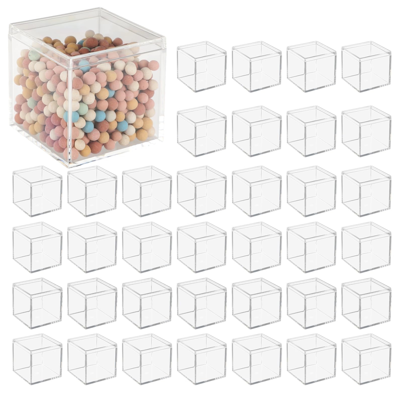 TIMCORR 36PCS Mini Clear Acrylic Boxes,Small Clear Boxes with Lids, 2.2 x 2.2 x 2.2 in Plastic Square Cube, Square Display Box, Clear Container Boxes for Candy Pill Earring Jewelry Tiny Beads