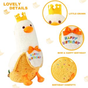 PEACH CAT Banana Duck Plush Pillow with Birthday Party Crown Banana Duck Stuffed Animal for Birthday Gift for Kids Yellow 12"