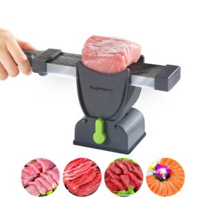 meat slicer for fresh raw meat, thickness adjustable 2 or 4 mm, 17 in 1 stainless steel cleaver kitchen knife, manual meat cutter for beef pork salmon, not suit for frozen or deil meat (gray)