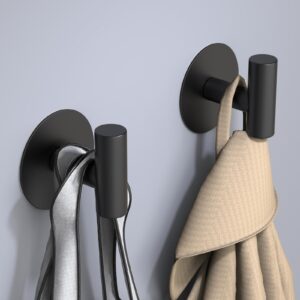 VINHOLD Self-Adhesive Coat Hooks, Stainless Steel Heavy Duty Wall Hooks, Towel Hooks for Hanging Robes, Aprons, Coats and Hats in Bathrooms,Kitchens and Hotels(2 Pack, Black)