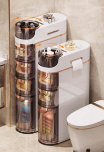 slim bathroom storage cabinet 【3-tiers no-assembly】17cm narrow bathroom floor cabinet with wheels toilet paper holder, multifunctional storage, waterproof, perfect for small spaces and gaps white 1pcs