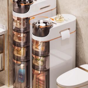 Slim Bathroom Storage Cabinet 【3-Tiers No-Assembly】17cm Narrow Bathroom Floor Cabinet with Wheels Toilet Paper Holder, Multifunctional Storage, Waterproof, Perfect For Small Spaces and Gaps White 1PCS