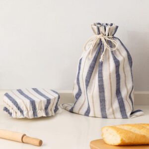 gobisea bread bags for homemade bread sourdough with bowl cover, reusable linen bread storage bag sourdough bread bags - plastic lined - with bread proofing cover