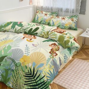 gdscclgx funny tropical jungle monkey duvet cover set full size,modern forest green leaf palm leaf floral bedding sets 3 pieces(1 duvet cover+2 pillowcases)