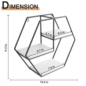 WFSRESTD Hexagon Shelves for Wall - Wooden Floating Shelf for Wall Home Decor, Resilient Metal Honeycomb Wall Shelf for for Bedroom, Living Room, Bathroom