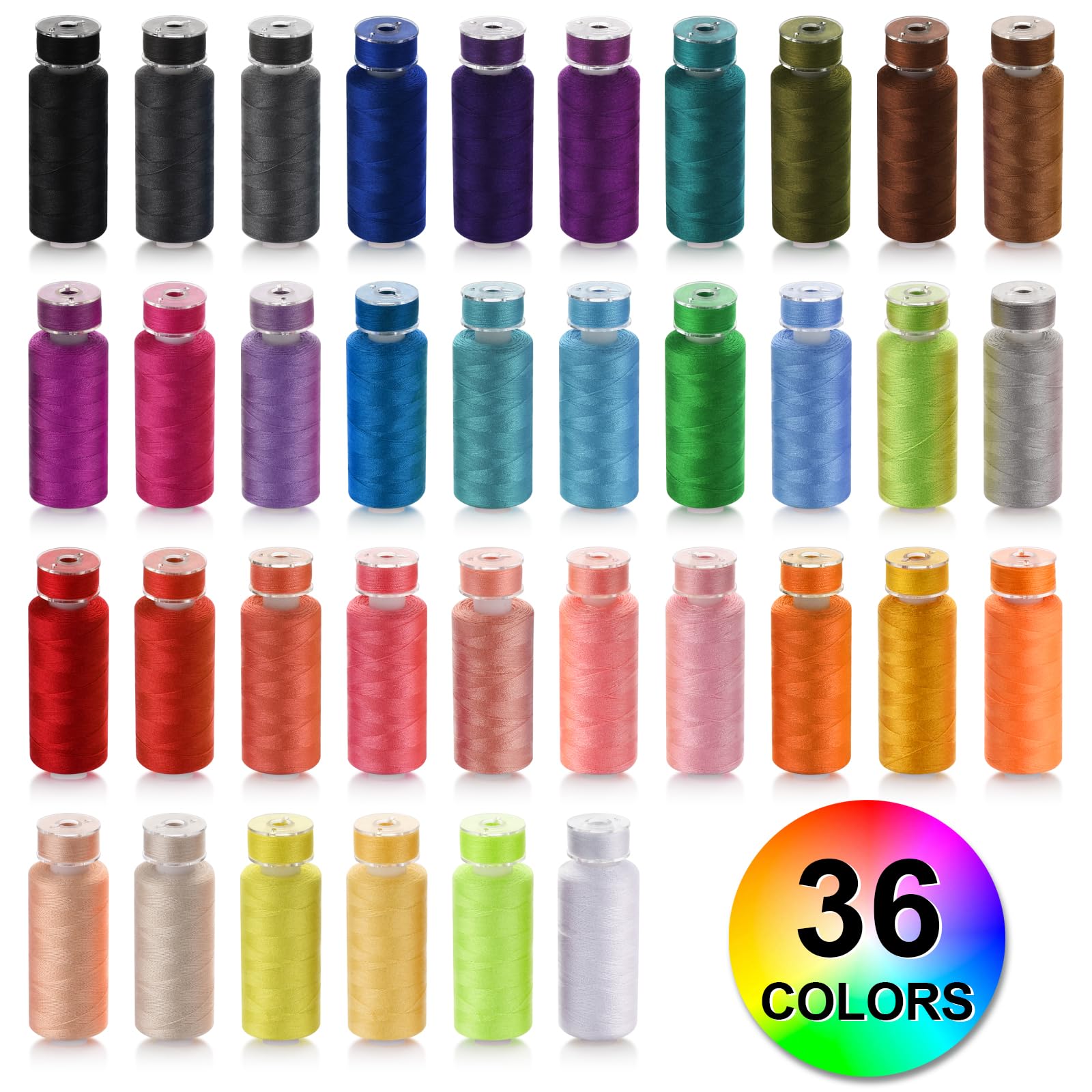 72pcs Sewing Thread kit, 36 Colors Sewing Machine Threads, Prewound Bobbins Sewing Threads Kit, Sewing Machine Thread Assortment, 400 Yards per Spools Polyester Thread