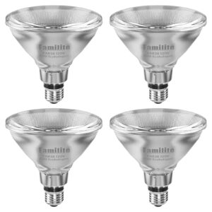 familite par38 halogen flood light bulbs 75w 1000lm dimmable warm white for reptiles heating and 6” recessed cans flood lighting indoor outdoor, 4pcs packed