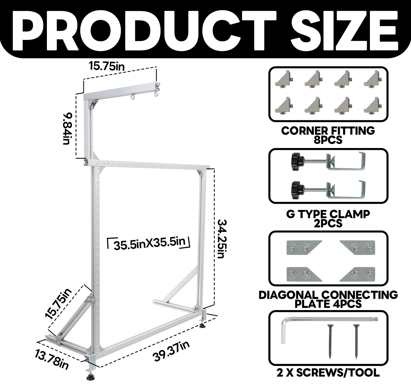 tonchean Tufting Frame for Rug Making 35.5x35.5 Inch Metal Rug Tufting Kit Tufting Supplies Carpet Making Kit Tufting Cloth Stand for Rug Making