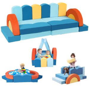 erament 22pcs modular kids play couch - kids couch for playroom bedroom living rooms toddler couch for inspiring child creativity, ocean theme modular couch children convertible sofa