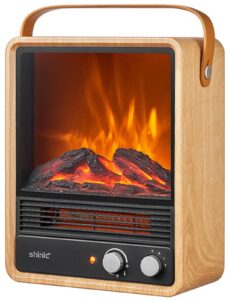 shinic portable electric fireplace heaters with crackling sound & realistic flame,1500w/750w space heater, safety protection, portable fireplace heater for indoor usehome office christmas decoration