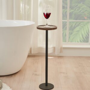 KJGKK Drink Table, Small Pedestal Side Table, Round Cocktail Table, Accent End Table with Metal Base, for Small Spaces, Brown & Black