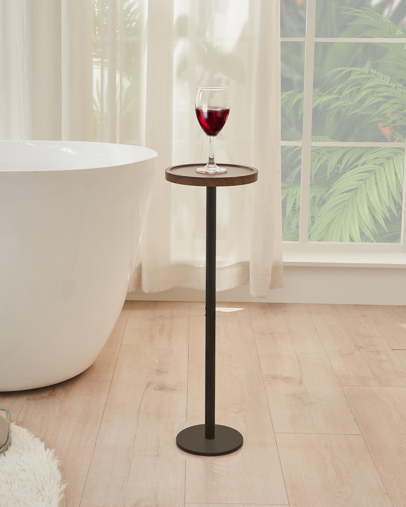 KJGKK Drink Table, Small Pedestal Side Table, Round Cocktail Table, Accent End Table with Metal Base, for Small Spaces, Brown & Black