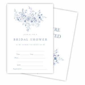 tabyon blue floral bridal shower invitation cards with envelopes, minimalism fill in style invitations for new couples, mr and mrs, newlyweds invites, party favor & supplies(25 pcs) - a03