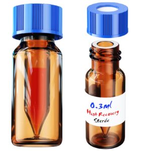 borosilicate glass v vial, high recovery vial with blue screw cap,0.3 ml capacity pack of 6 (amber, 0.3ml)