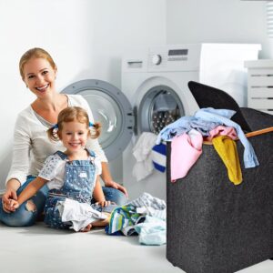 Large Laundry Hamper with Wheels and Lid | 144L Collapsible Laundry Baskets with Removable Bag | Dirty Clothes Hamper for Bedroom, Dorm | CarzyHome Double Rolling Laundry Basket with Handles - Black