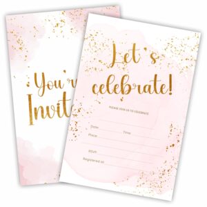 let's celebrate invitation cards with envelopes,pink & gold watercolor fill in style invites for wedding, bridal shower, baby shower, birthday party,party favors & decorations(20 pcs) - d06