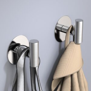 VINHOLD Stainless Steel Heavy Duty Wall Hooks, Self-Adhesive Coat Hooks, Towel Hooks for Hanging Robes, Aprons, Coats and Hats in Bathrooms,Kitchens and Hotels(2 Pack, Silver)