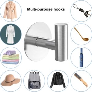 VINHOLD Stainless Steel Heavy Duty Wall Hooks, Self-Adhesive Coat Hooks, Towel Hooks for Hanging Robes, Aprons, Coats and Hats in Bathrooms,Kitchens and Hotels(2 Pack, Silver)