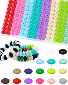 240pcs fiveizero silicone lentil beads,12mm silicone beads abacus beads silicone beads bulk silicone spacer beads colorful diy lanyard beads for making necklace keychain accessories(16 colors)