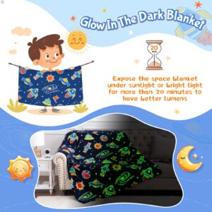 Glow in The Dark Galaxy Space Blanket Gifts for Boys Girls, Star Planet and Solar System Decor for Adult Kids, Birthday Christmas Valentines Day Spaceship Toys Gift for Age 3 4 5 6 7 8 9 10 Year Old