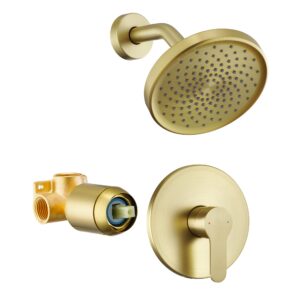 tohlar gold shower faucet, single-handle shower faucet set with 6 inch rainfall shower head and handle set modern shower trim kit with shower valve bath shower faucet kit, brushed gold