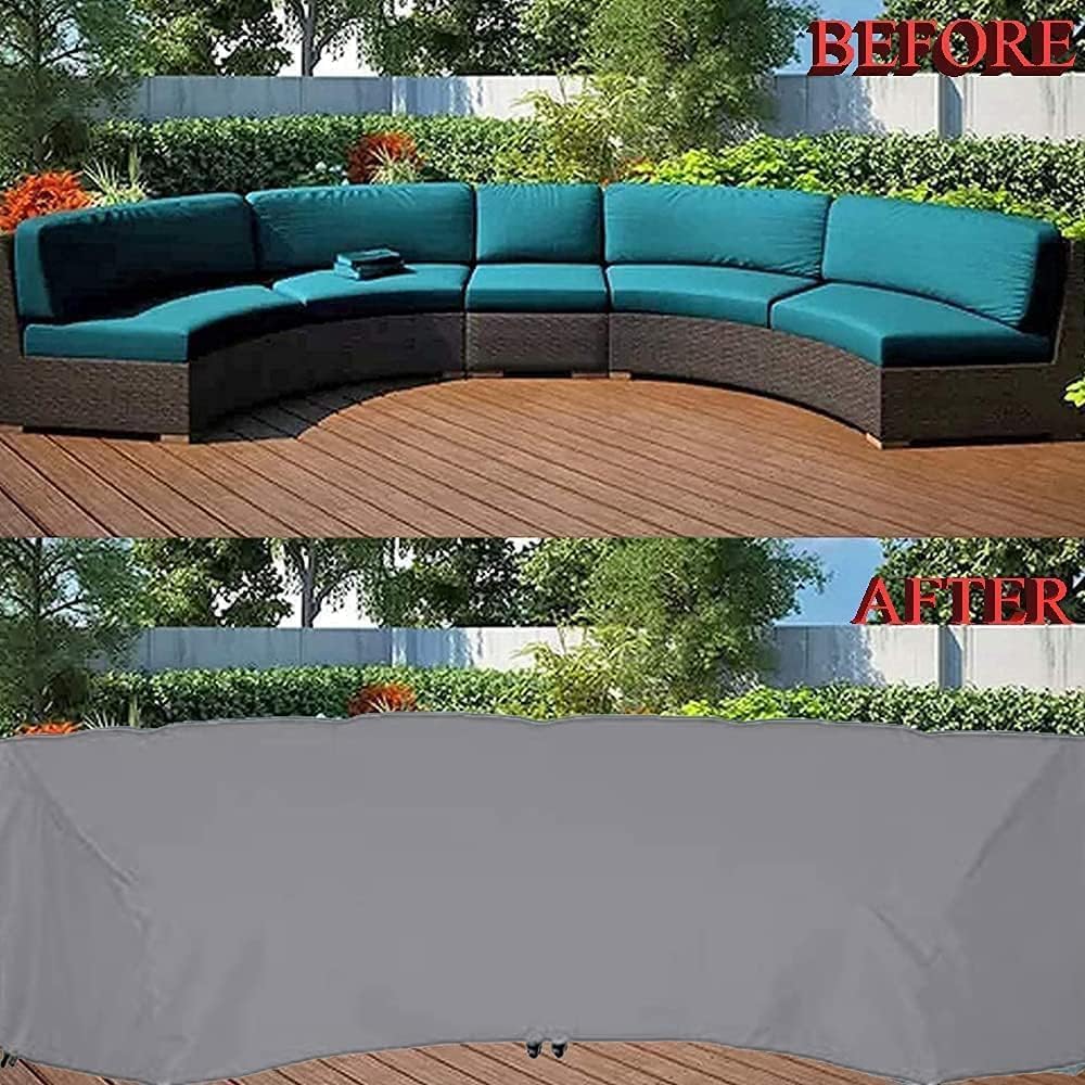 UCARE Curved Sofa Cover Outdoor Couch Sectional Protector Waterproof Half Moon Sofa Set Cover with Windproof Elastic Cord for Garden Lawn Indoor Grey (89.7x45.6x33.8in/228x116x86cm)